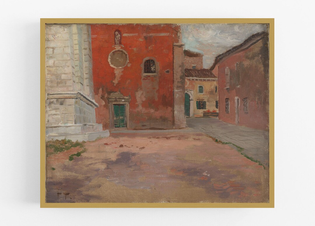 Red Wall in Venice / Vintage Art / Venice Painting / European Art ...