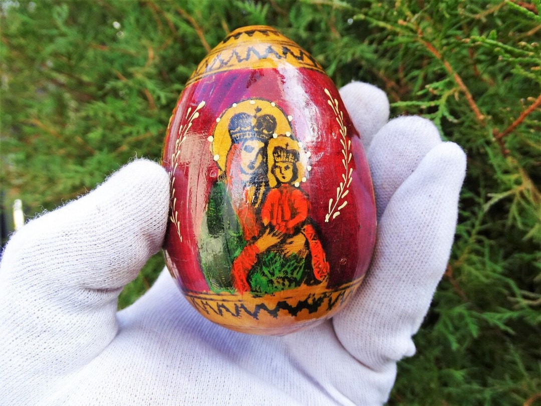 Antique Russian Orthodox Hand Painted Virgin Mary & Baby Jesus Icon Egg ...