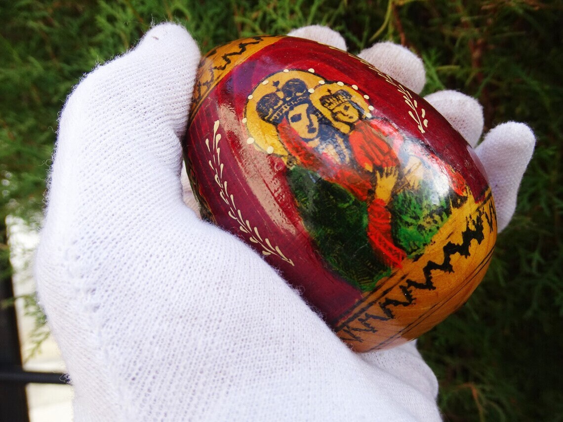 Antique Russian Orthodox Hand Painted Virgin Mary & Baby Jesus Icon Egg ...
