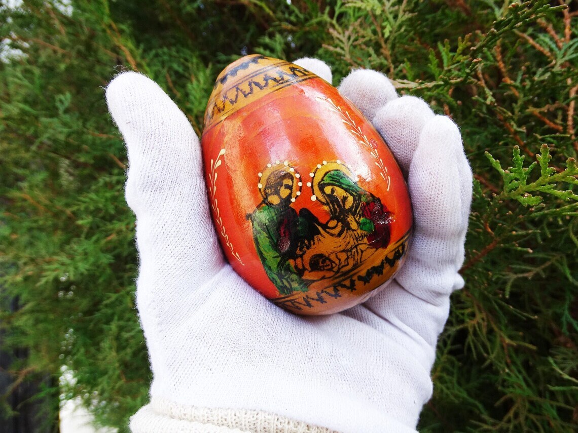Antique Russian Orthodox Hand Painted Virgin Mary & Baby Jesus Icon Egg ...