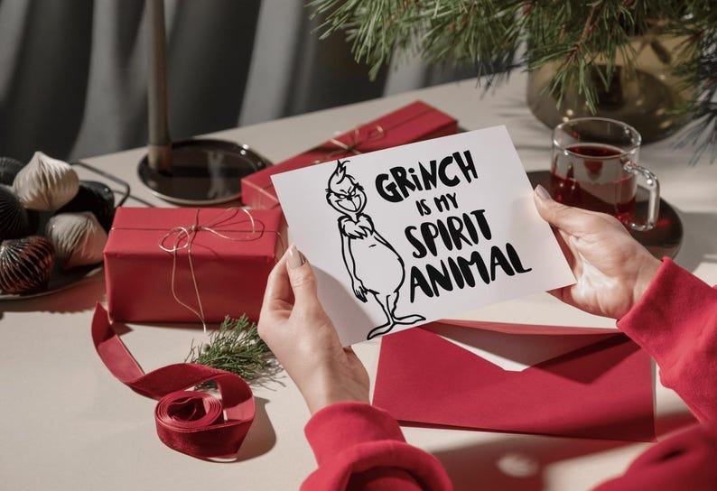 The Grinch is My Spirit Animal PNG: Retro Christmas Design (digital ...