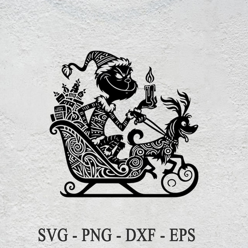 Grinch on Sleigh Grinch Svg - Etsy