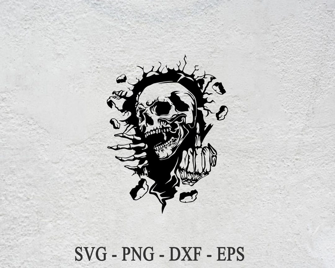 Skull in the Wall Svg |rebel Skull Breakthrough Svg | Skeleton Svg ...