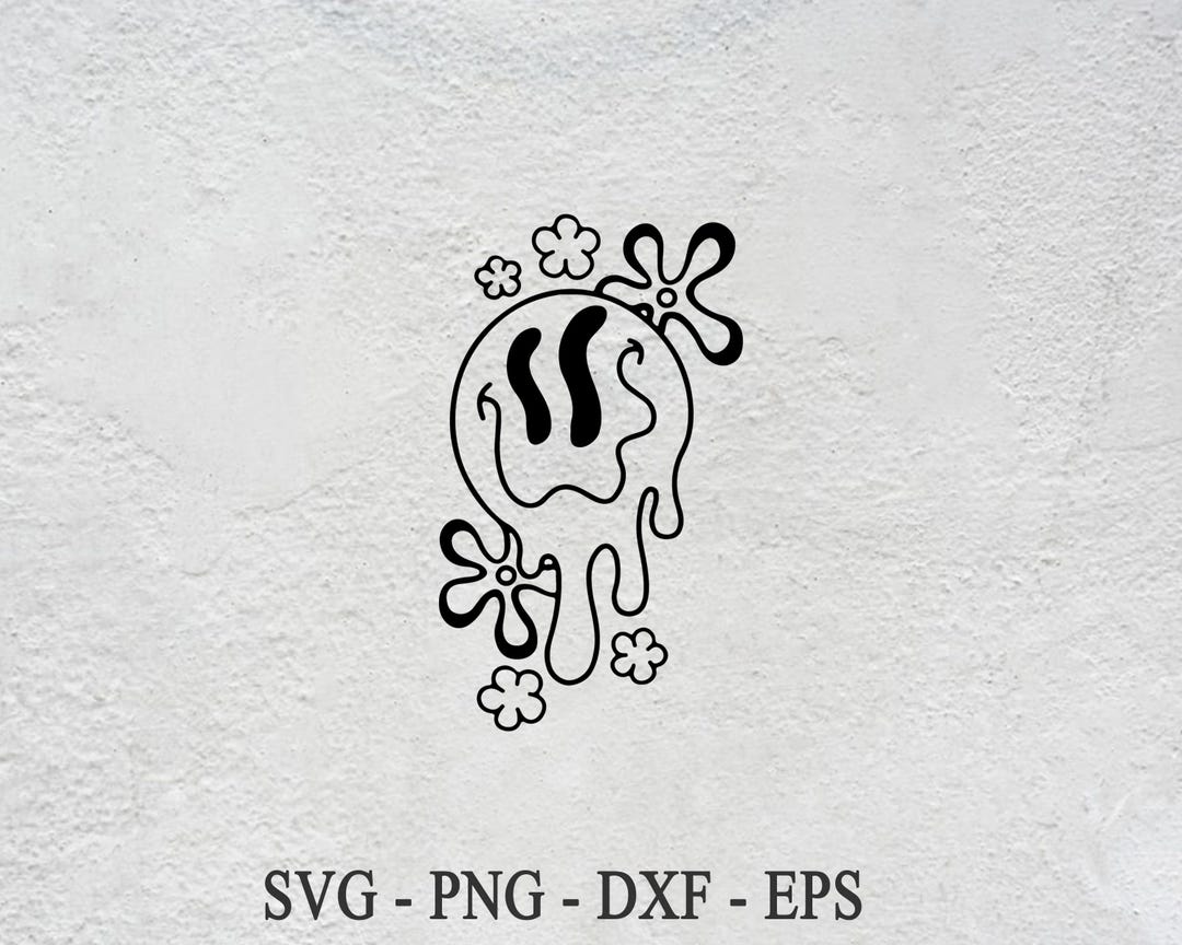 Drippy Smiley Face SVG: Melted Flower Design, Cricut Cut File - Etsy