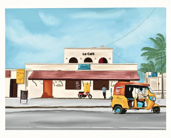 India Digital Art Pondicherry Landscape Watercolor Art - Etsy