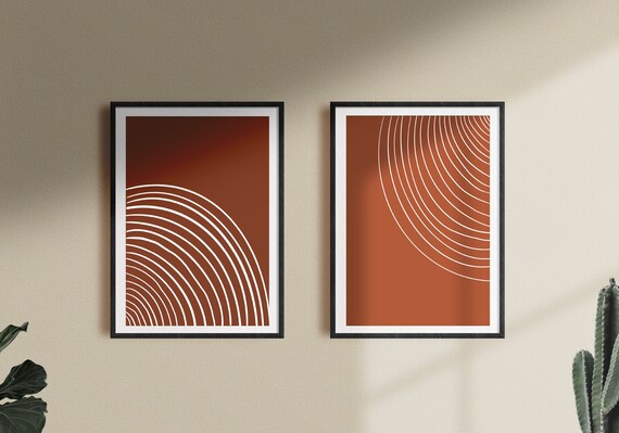 Set of 2 Tree Rings Rust Line Art Abstract Minimalist | Etsy