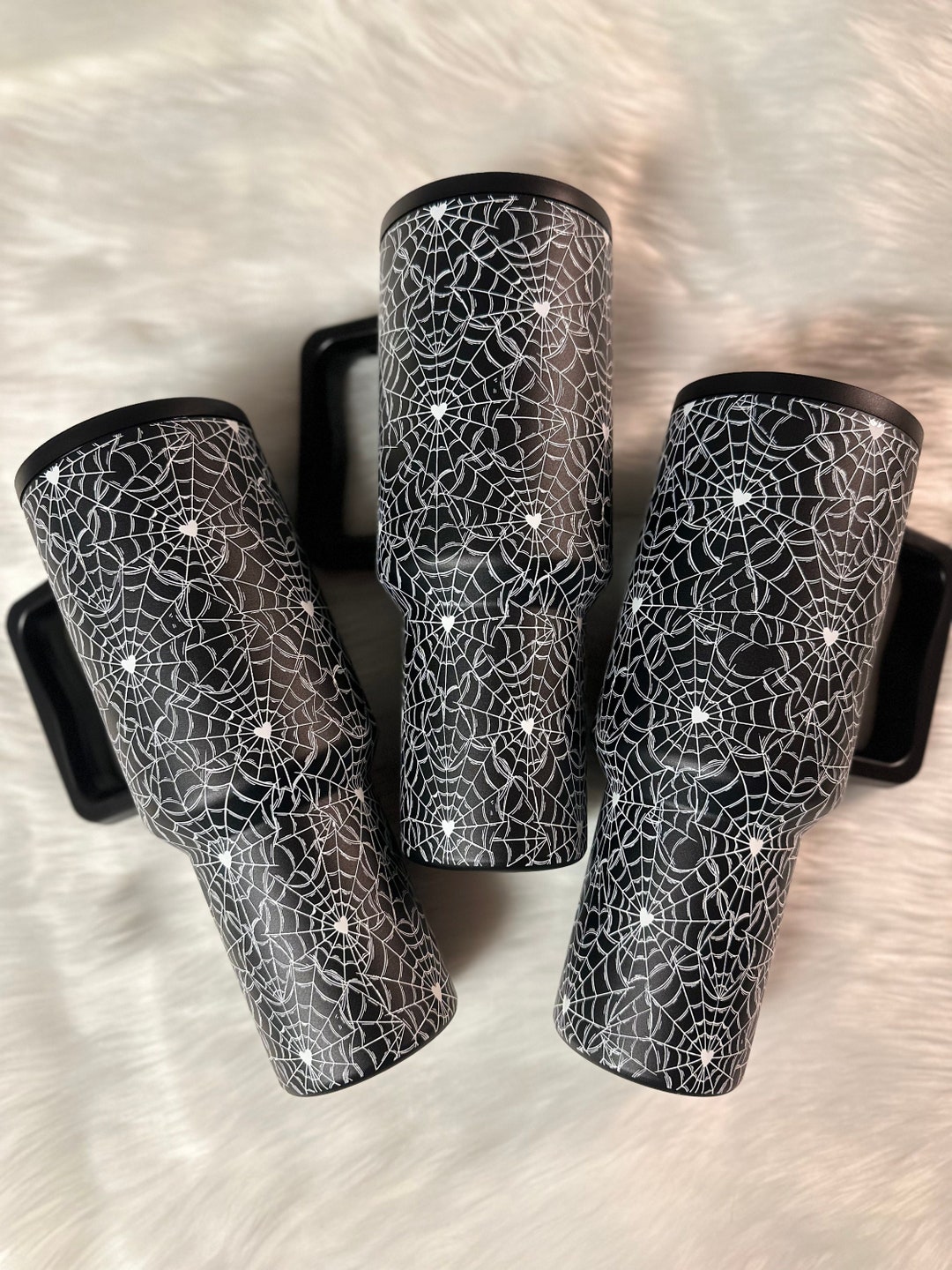 40 Oz Tumbler Cup With Handle Black Spider Web Design - Etsy