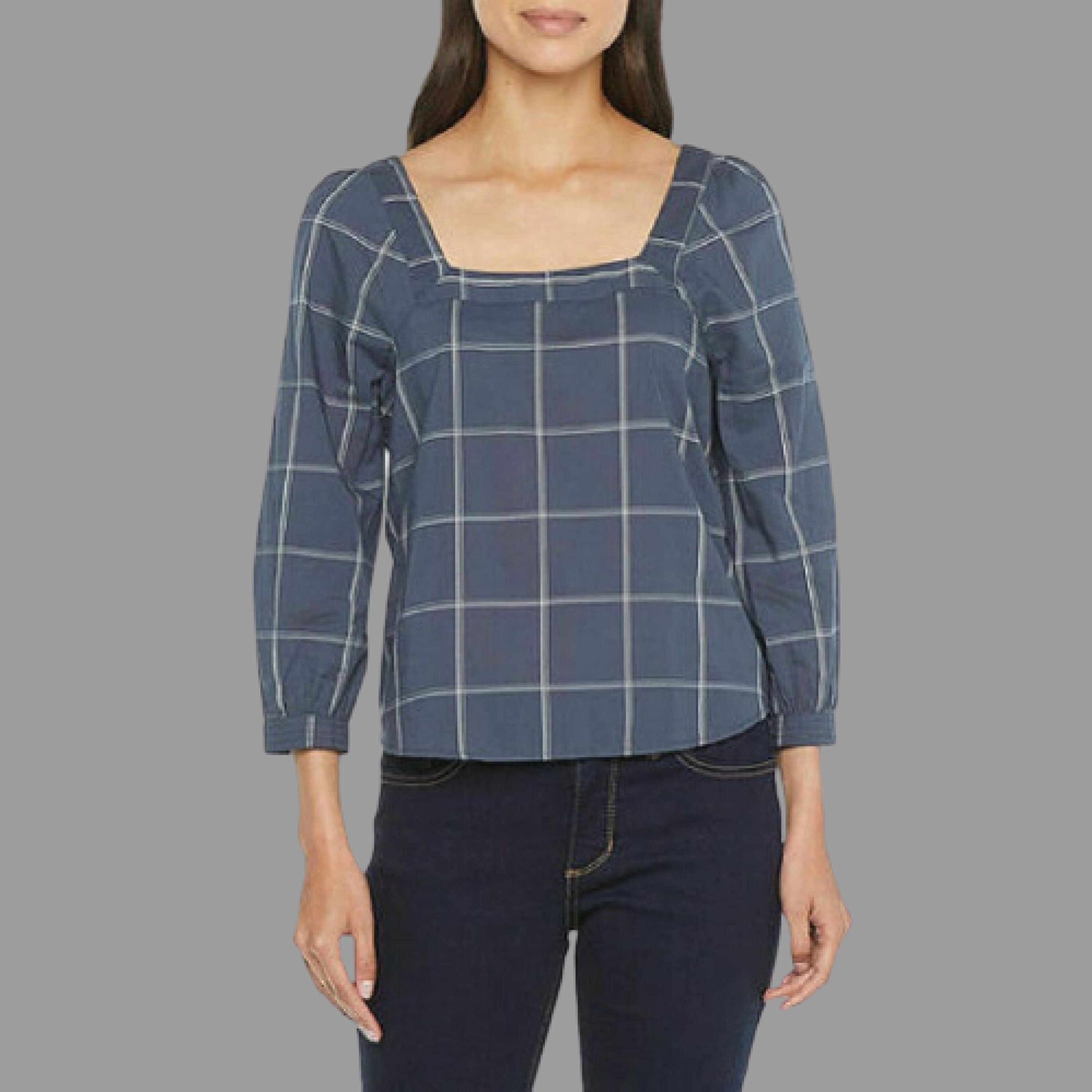 Women's Blouse Tops, Plaid Window Pane Blouse Tops, Light Weight Blouse ...