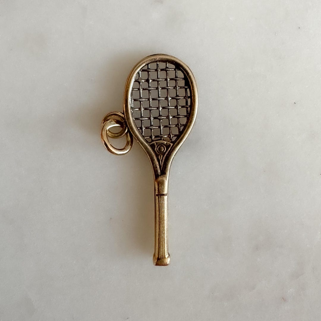 Vintage Racket Charm - 14K Yellow Gold - Sports Jewelry - Tennis ...