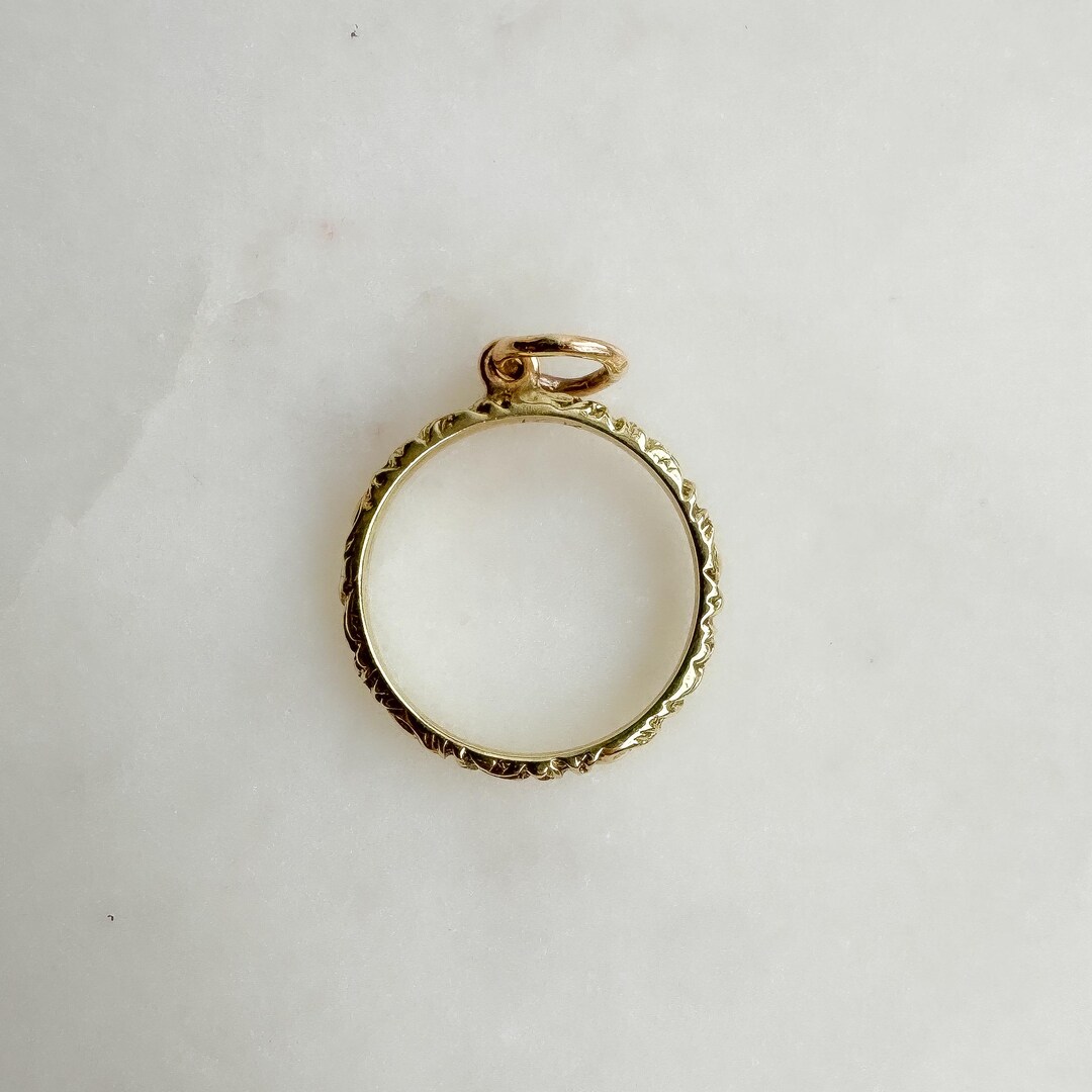 Vintage Engraved Circular Charm - 14K Yellow Gold - Baby Ring Charm ...