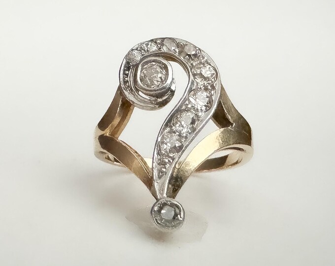 Antique Art Nouveau Era Question Mark Ring - 14K Gold - Old Mine Cuts ...