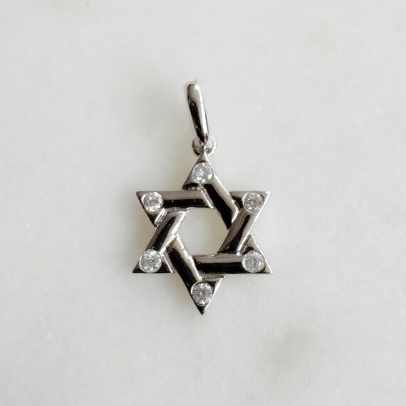 Modern Era Mini Star of David Charm - 14K White Gold … - Gem