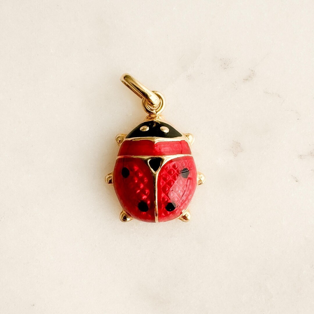 Vintage Large Ladybug Charm - 14K Yellow Gold - Red Enamel - Insect ...