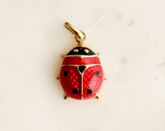 Vintage Large Ladybug Charm - 14K Yellow Gold - Red Enamel - Insect ...
