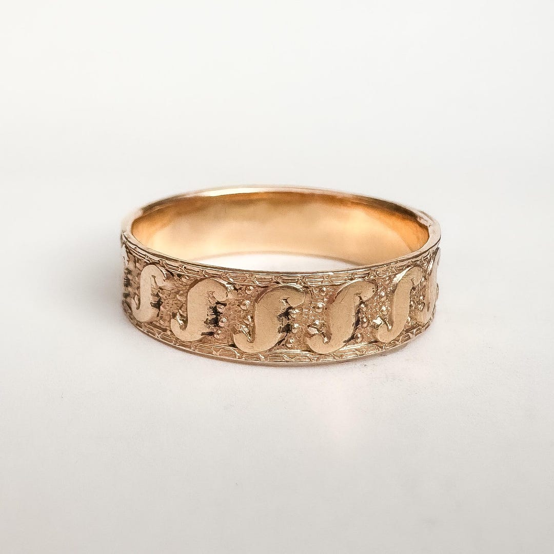 Antique Victorian Era Cigar Band 9K Gold Stacker Stacking Ring Engraved ...