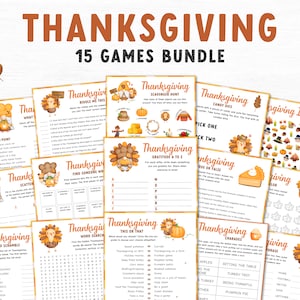15 Thanksgiving Games Bundle, Printable Thanksgiving Party Games, Fall ...