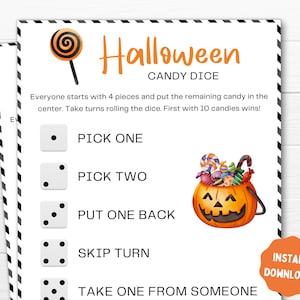 Halloween Candy Dice Game Printable Printable Games for Kids - Etsy
