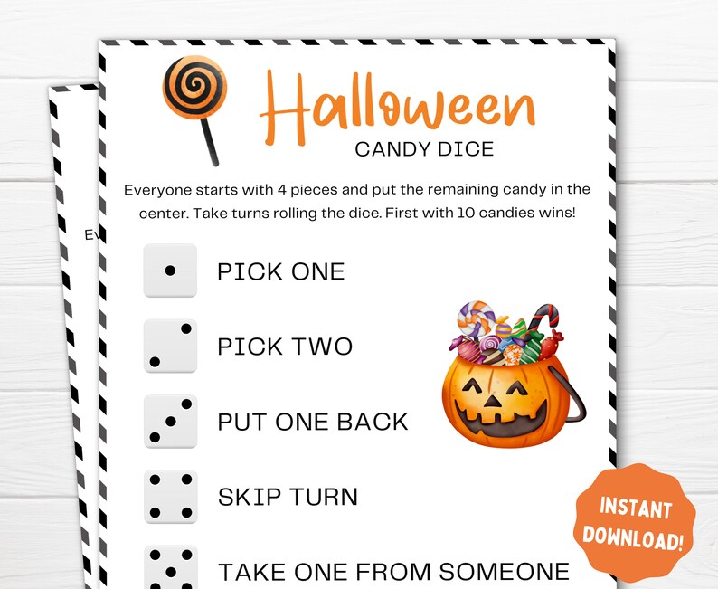 Halloween Candy Dice Game Printable Printable Games for Kids - Etsy