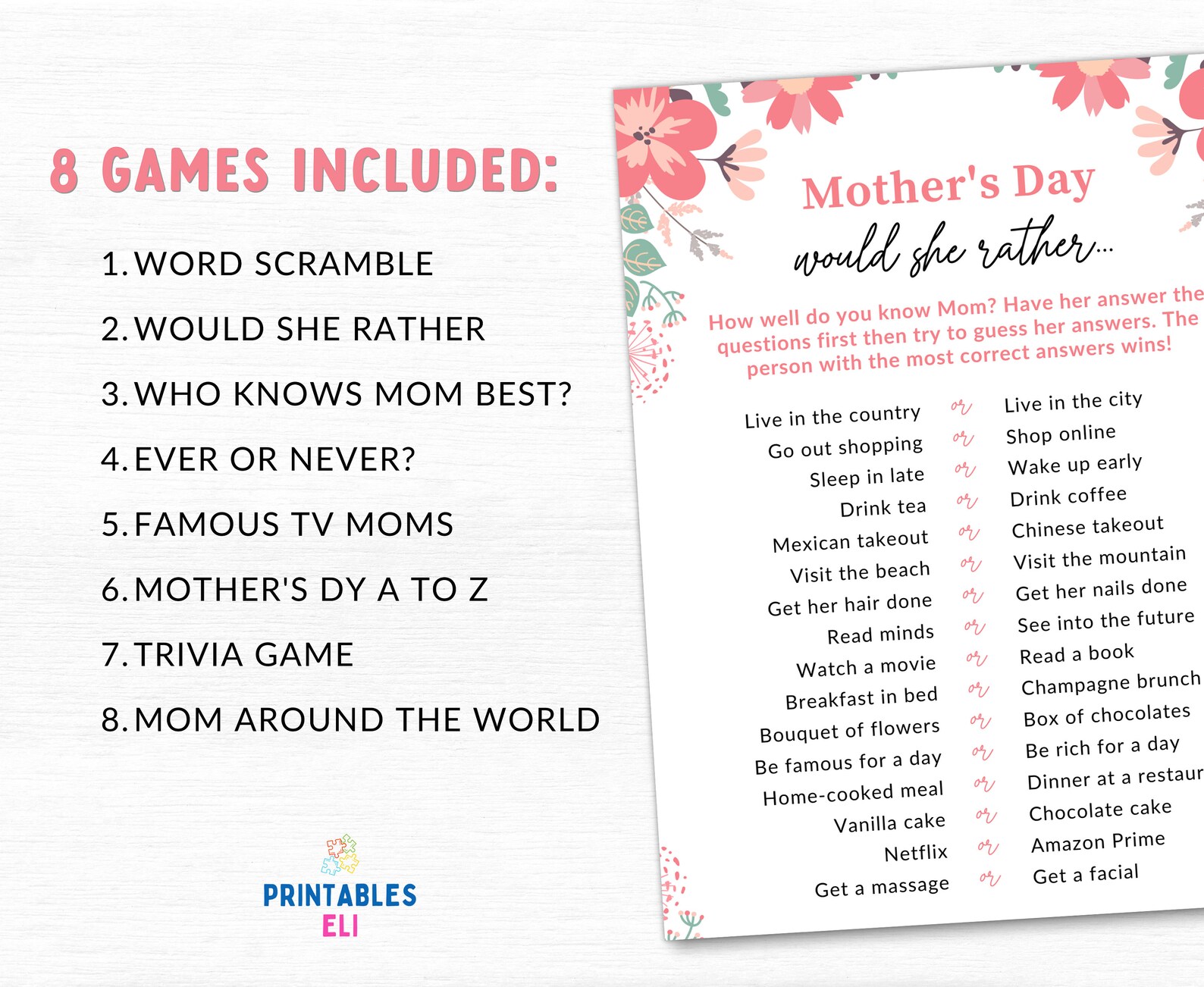 Printable Mother's Day Game Bundle, Printable Mothers Day Game for Kids ...