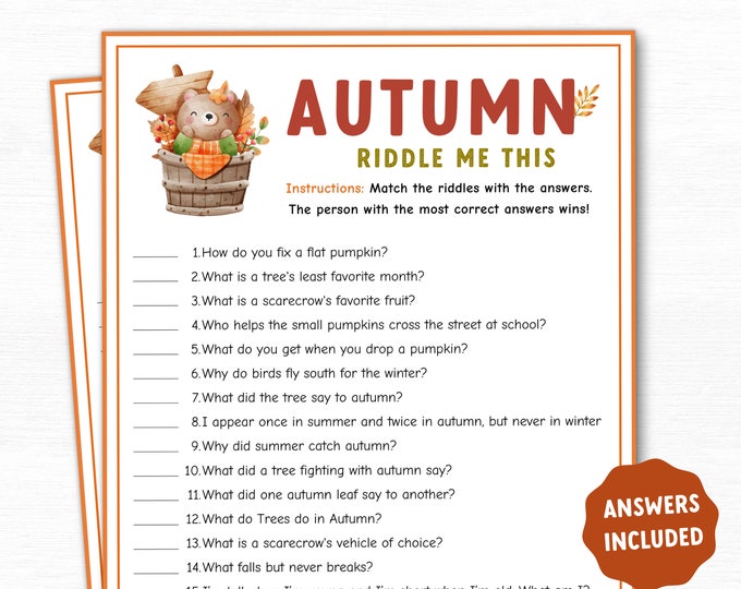 Fall Riddle Me This Game, Printable Autumn Game, Fall Riddles, Fall ...