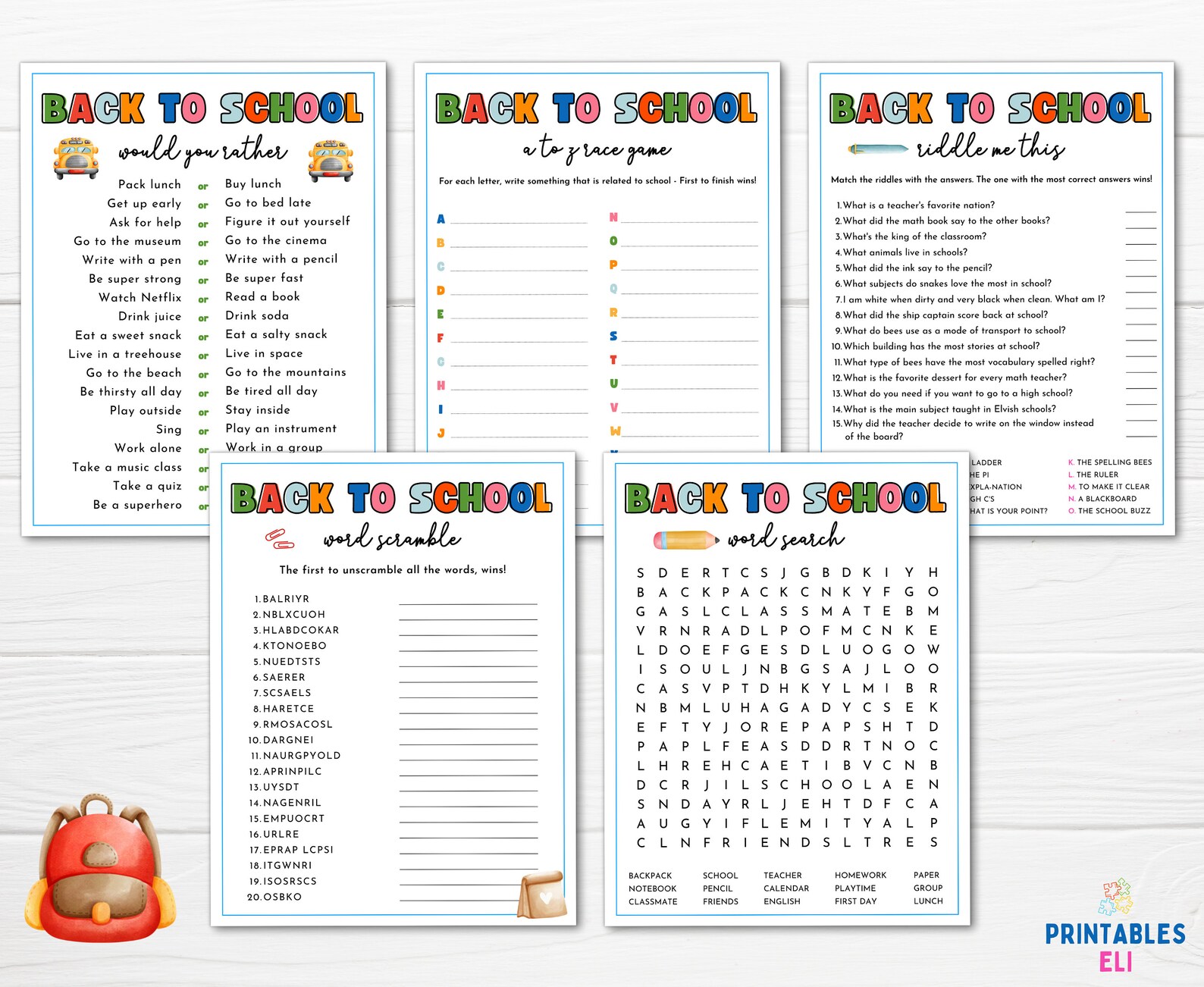Back to School Games Bundle Printable Back to School Games - Etsy
