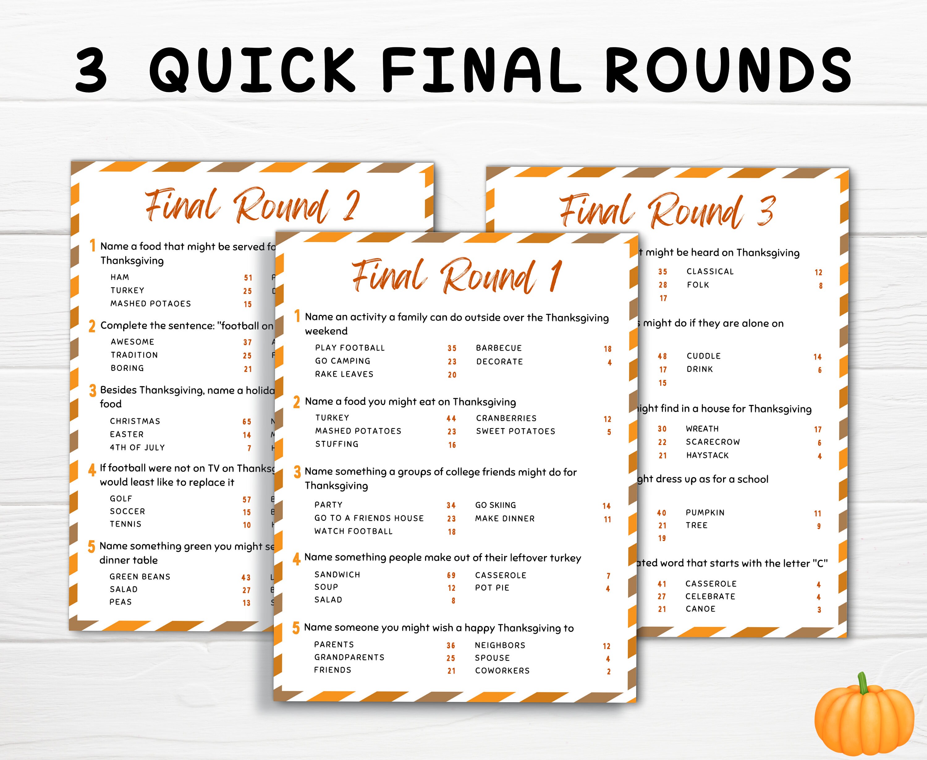 Thanksgiving Friendly Feud Game Thanksgiving Party Game - Etsy