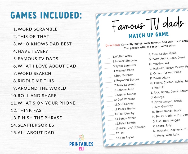 15 Printable Fathers Day Game Bundle, Fathers Day Games for Kids and ...