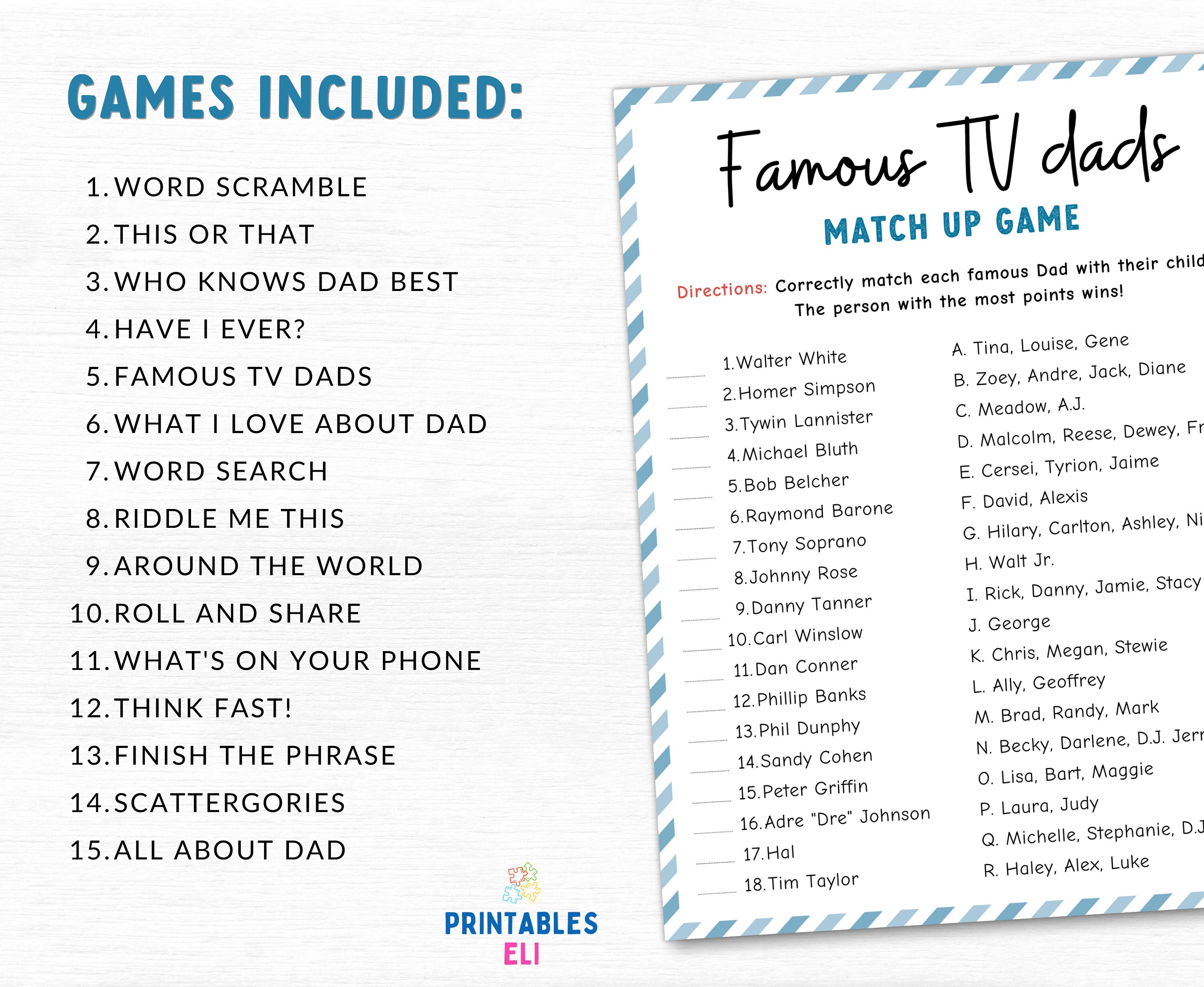 15 Printable Fathers Day Game Bundle, Fathers Day Games for Kids and ...