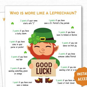 Who is More Like a Leprechaun Game, St. Patrick's Day Printable Game ...