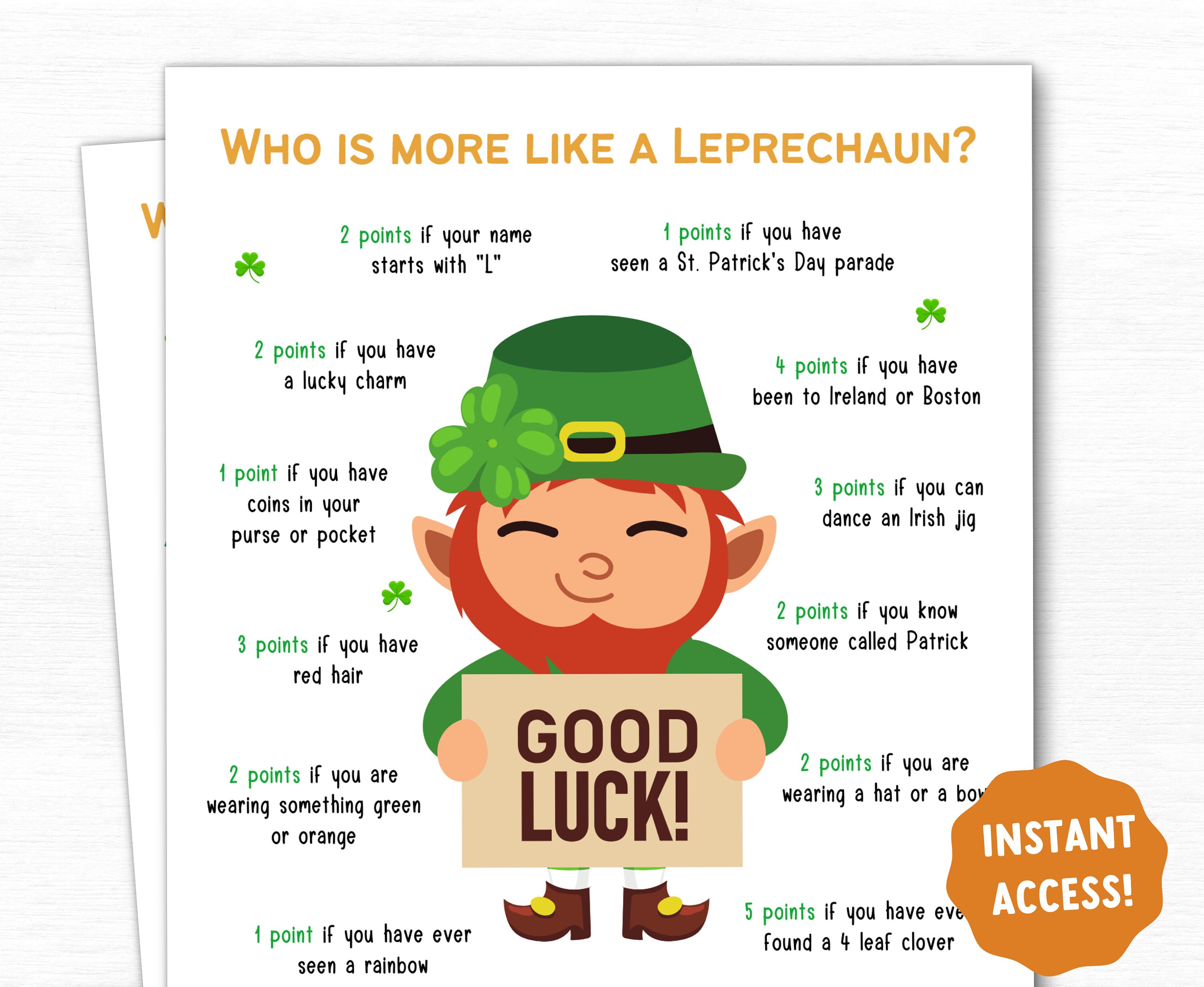 Who is More Like a Leprechaun Game, St. Patrick's Day Printable Game ...