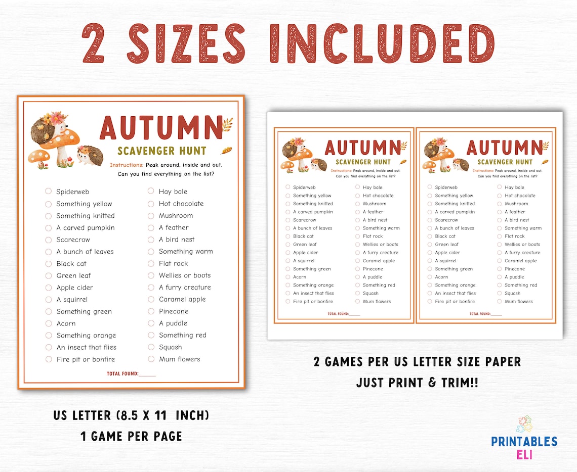 Autumn Scavenger Hunt Game, Printable Fall Party Game, Autumn Activity ...