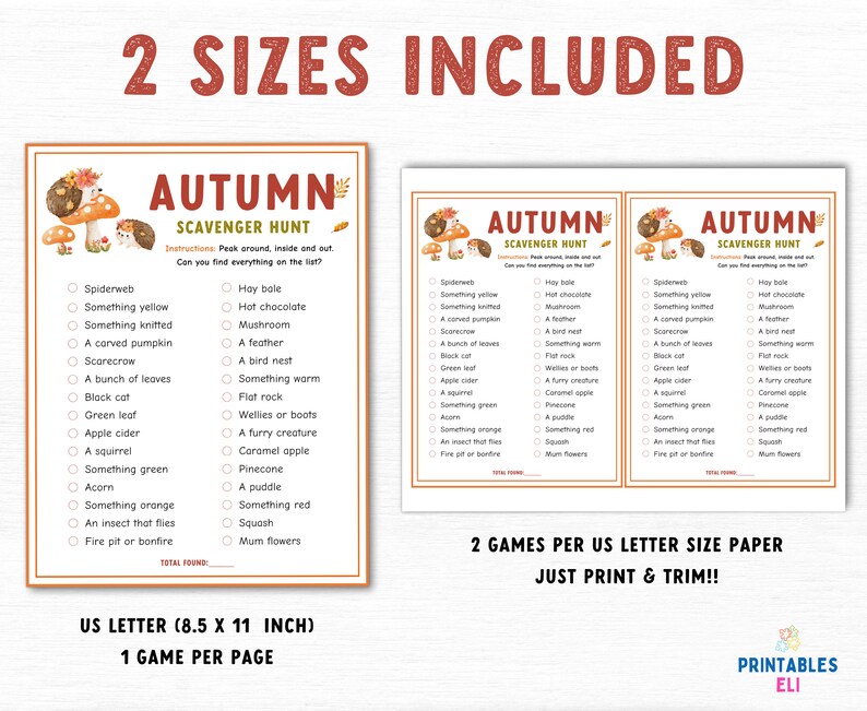 Autumn Scavenger Hunt Game, Printable Fall Party Game, Autumn Activity ...