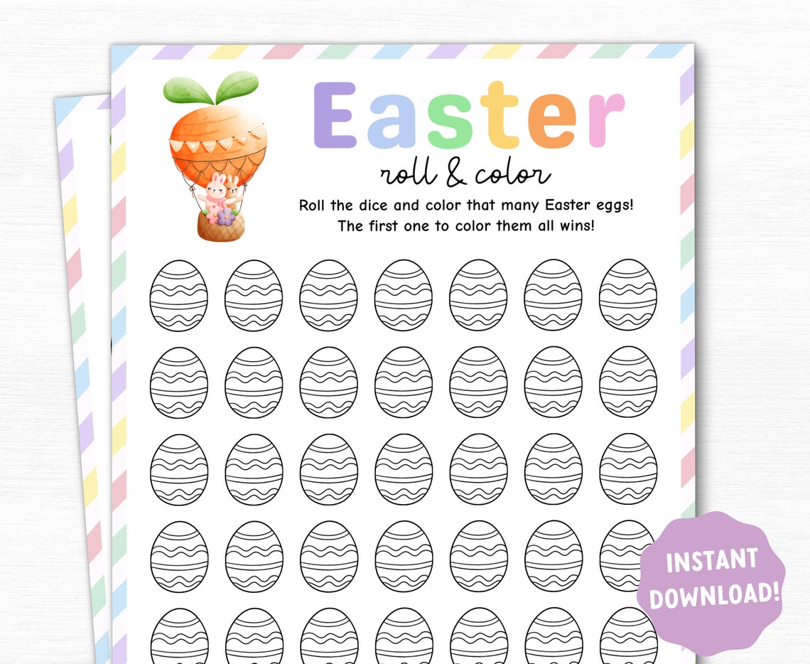 Roll and Color Easter Printable Game for Kids, Easter Activity ...