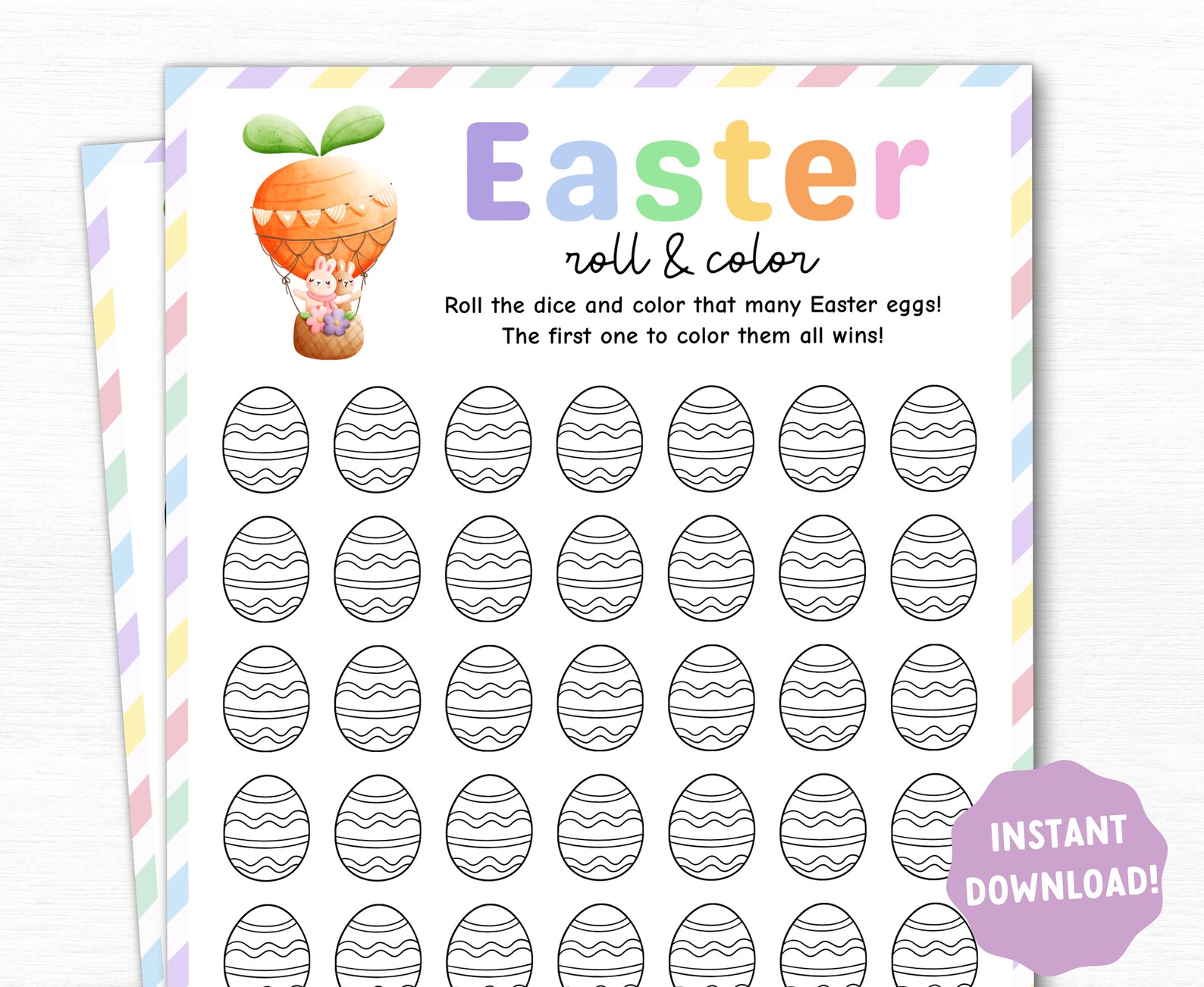 Roll and Color Easter Printable Game for Kids, Easter Activity ...