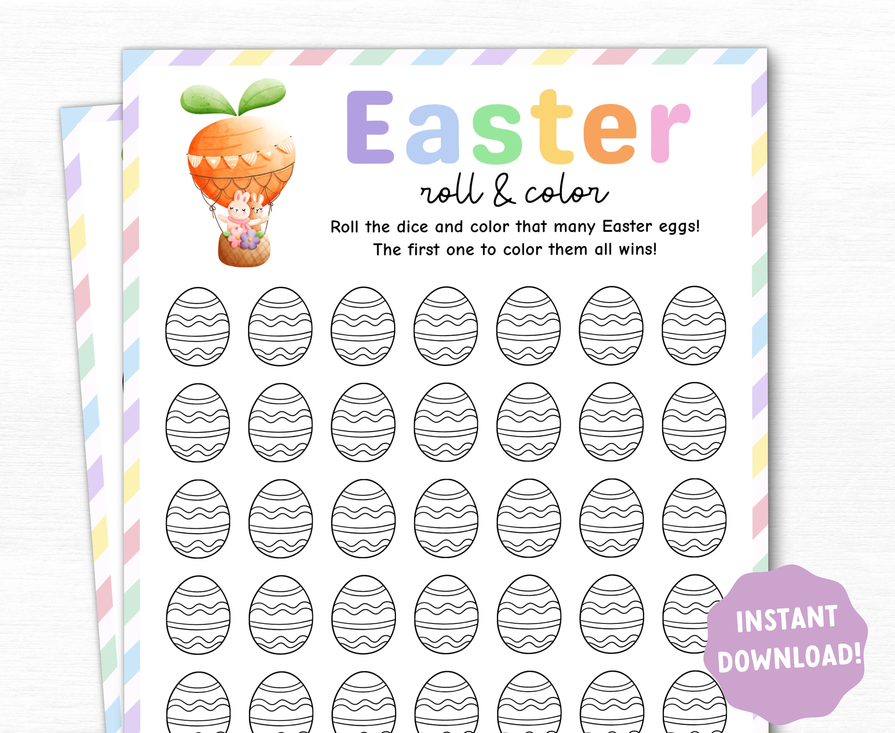 Roll and Color Easter Printable Game for Kids, Easter Activity ...