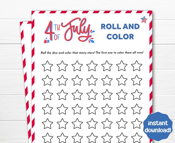 Roll and Color Fourth of July Printable Game 4th of July Game | Etsy