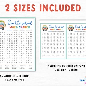 Back to School Word Search Printable Game, Printable Back to School ...