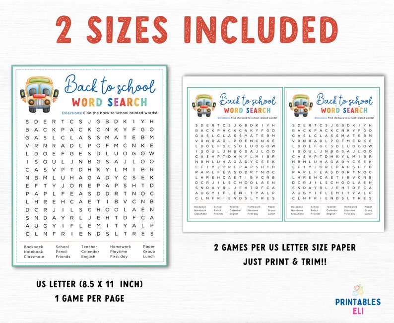 Back to School Word Search Printable Game Printable Back to - Etsy