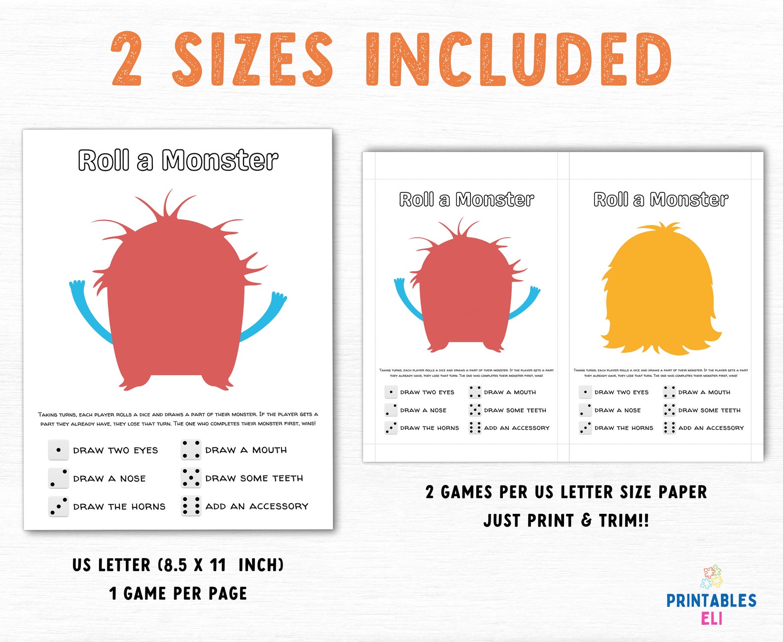 Roll a Monster Game for Kids, Halloween Dice Game Children, Party Game ...