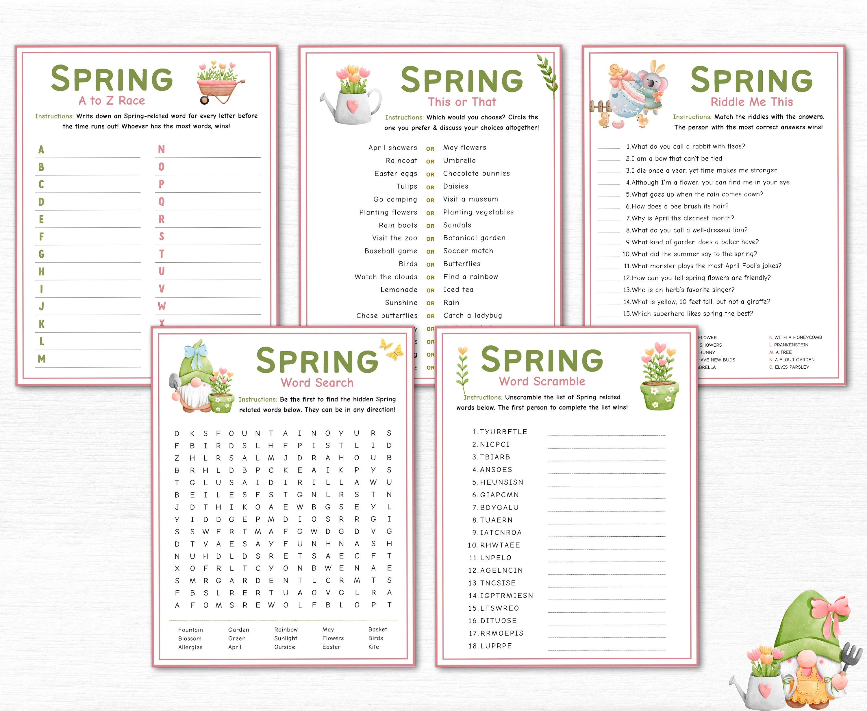 Spring Games Bundle, Printable Spring Game for Kids and Adults, Spring ...