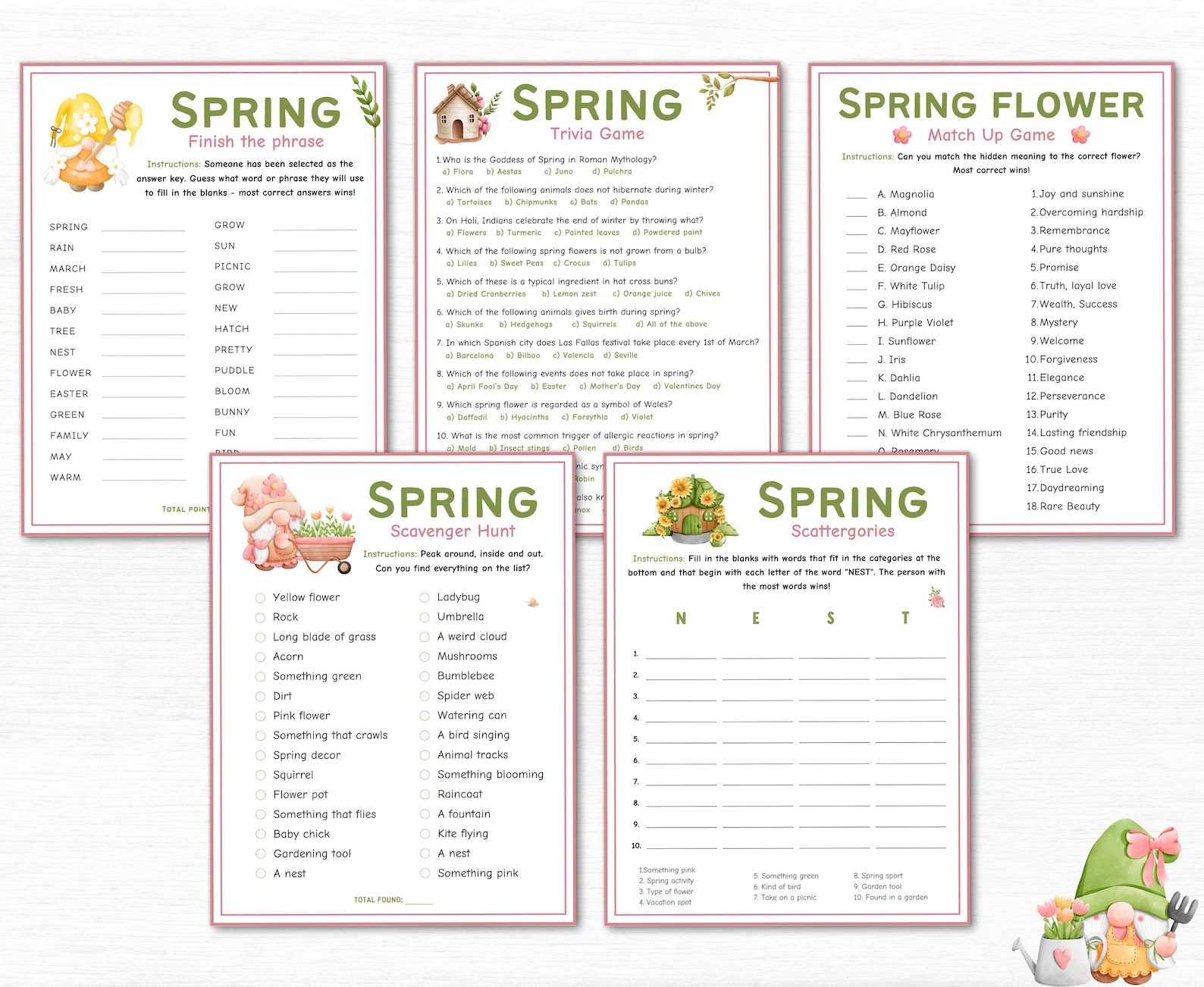 Spring Games Bundle, Printable Spring Game for Kids and Adults, Spring ...