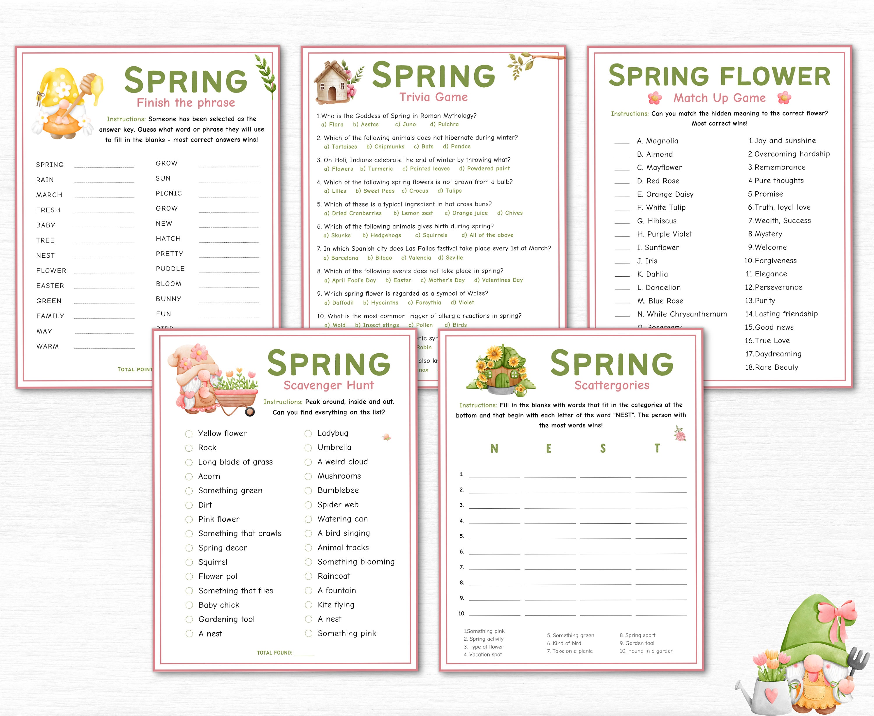 Spring Games Bundle, Printable Spring Game for Kids and Adults, Spring ...