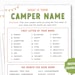 What's Your Camping Name Game, Family Activity, Camping Birthday ...