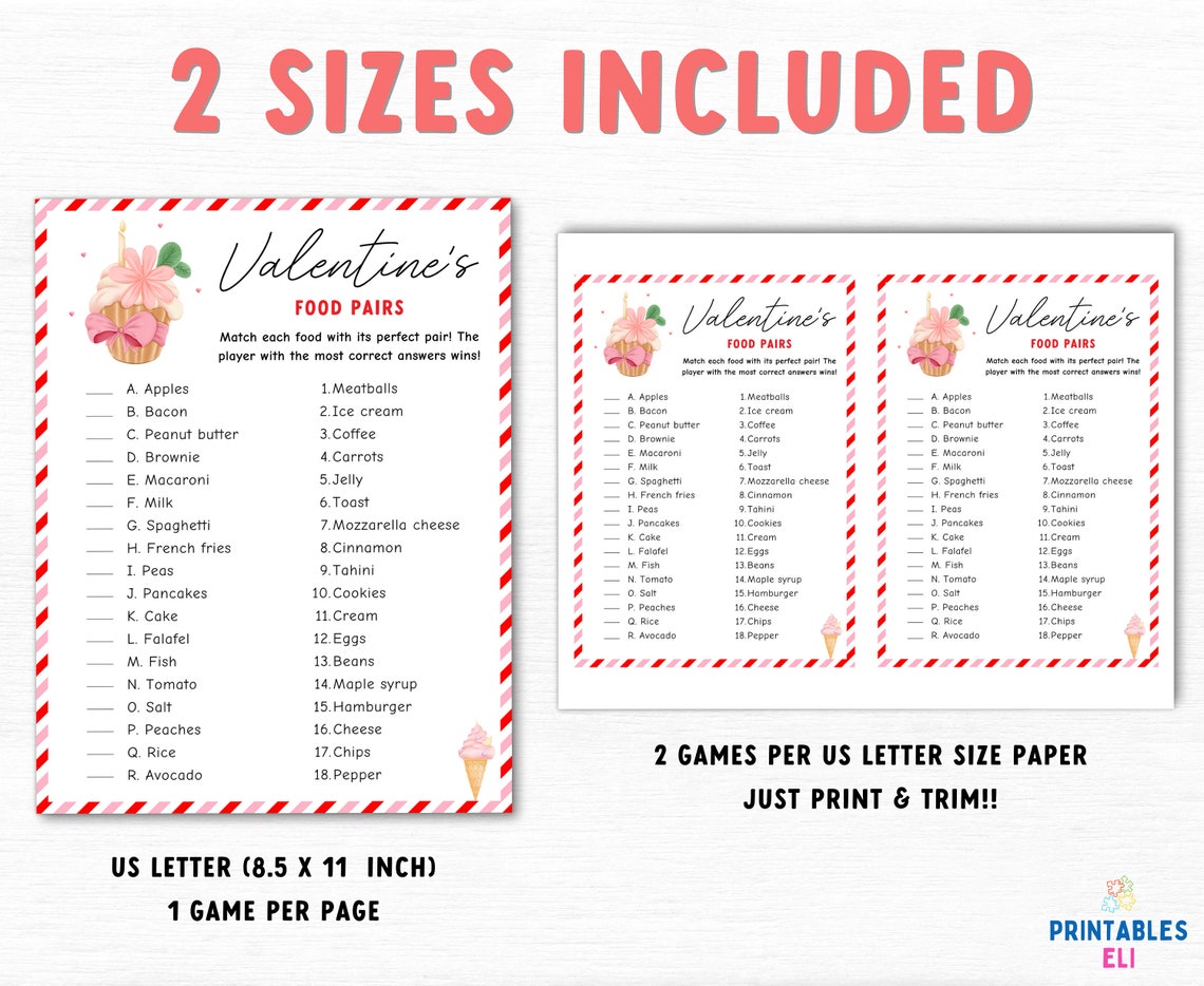 Valentines Day Food Pairs Printable Game, Printable Valentines Day ...