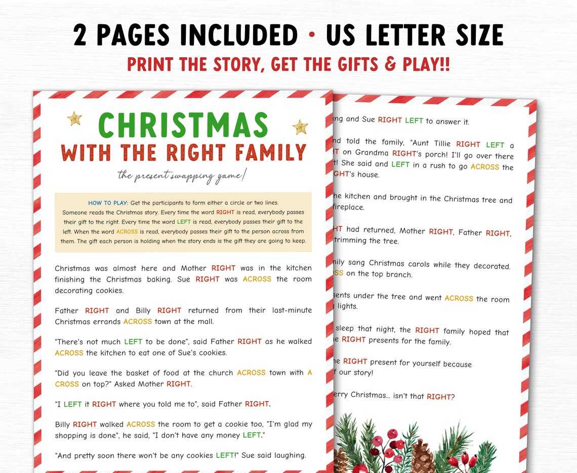 Left Right Game, Gift Exchange Game, Christmas Party Game Printable ...