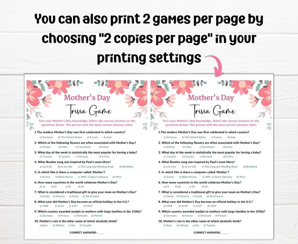 Printable Mothers Day Game Bundle Printable Mothers Day Etsy