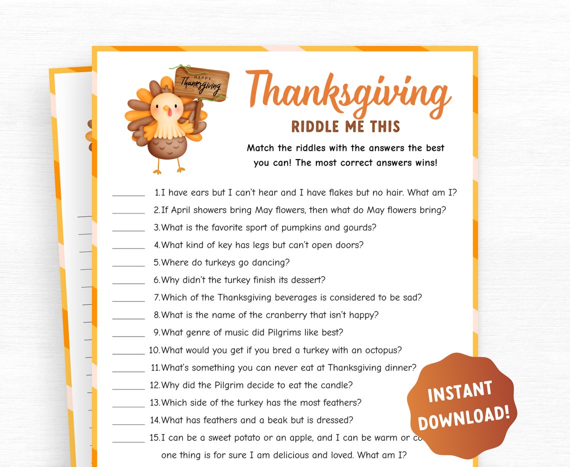 Thanksgiving Riddle Me This Game, Printable Autumn Party Game ...