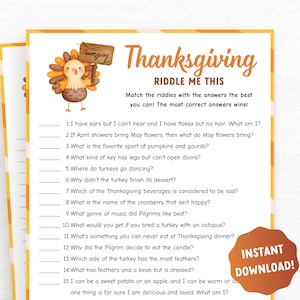 Thanksgiving Riddle Me This Game, Printable Autumn Party Game ...