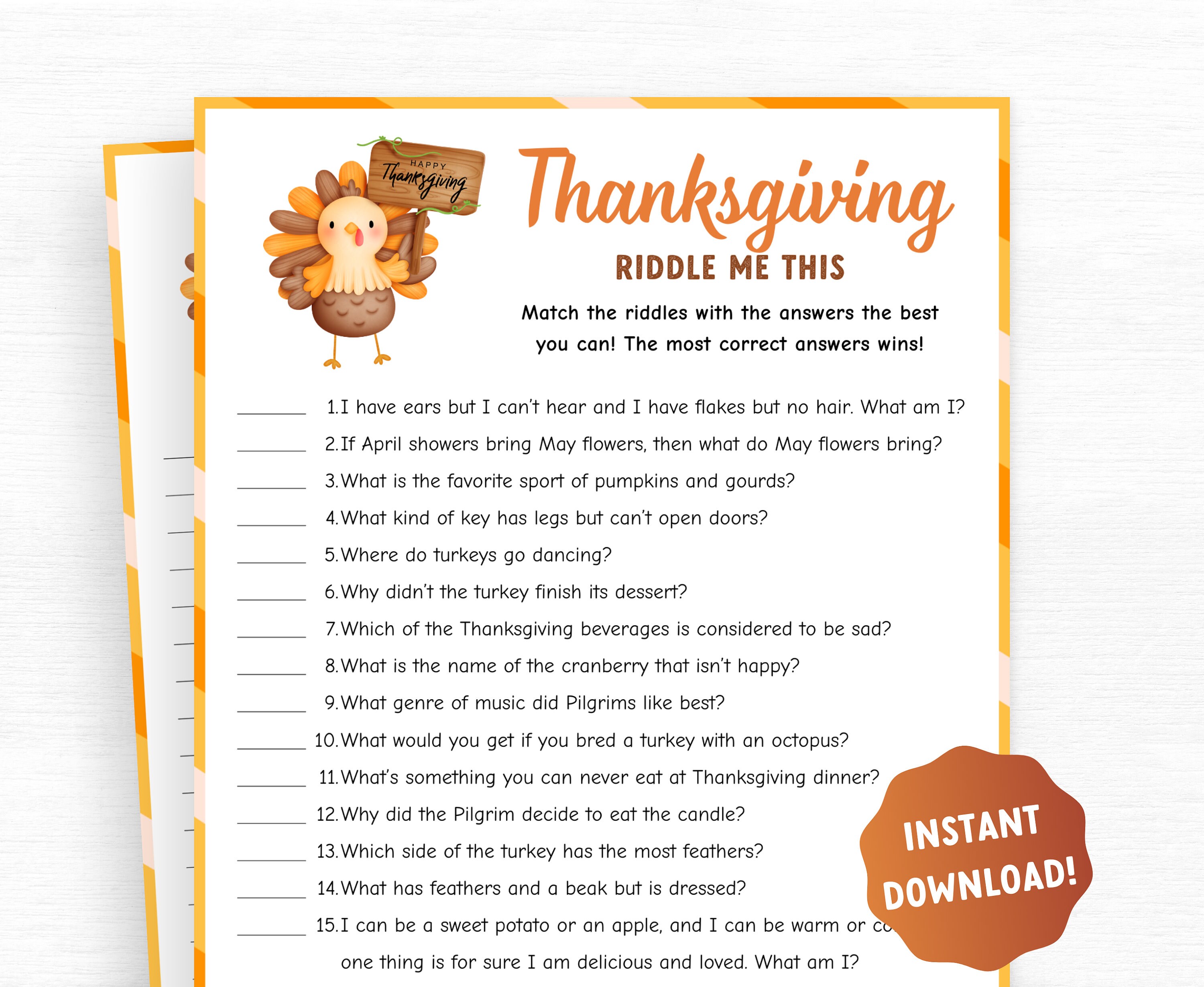 Thanksgiving Riddle Me This Game, Printable Autumn Party Game ...