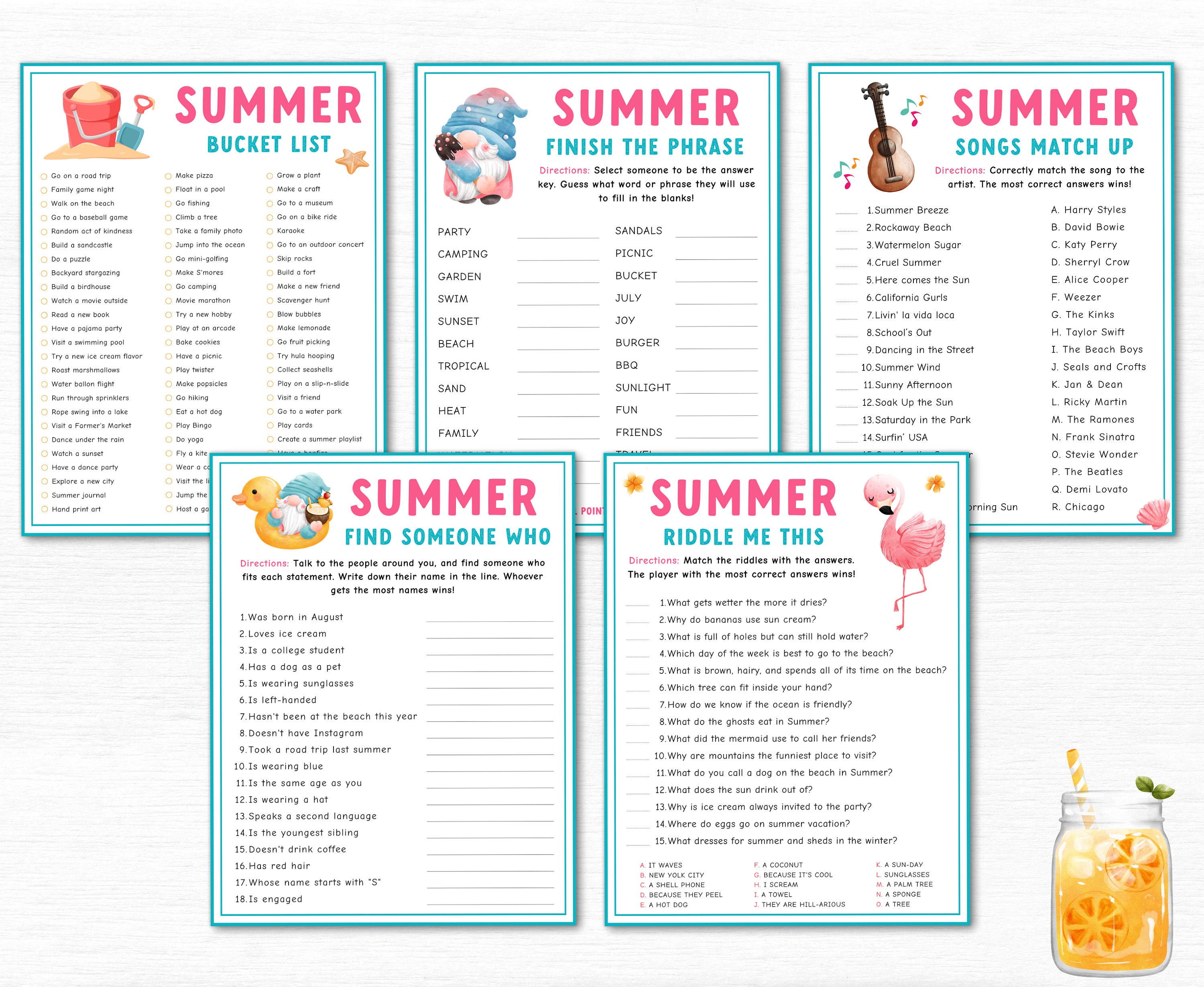 Summer Game Bundle, Printable Summer Game for Kids and Adults ...